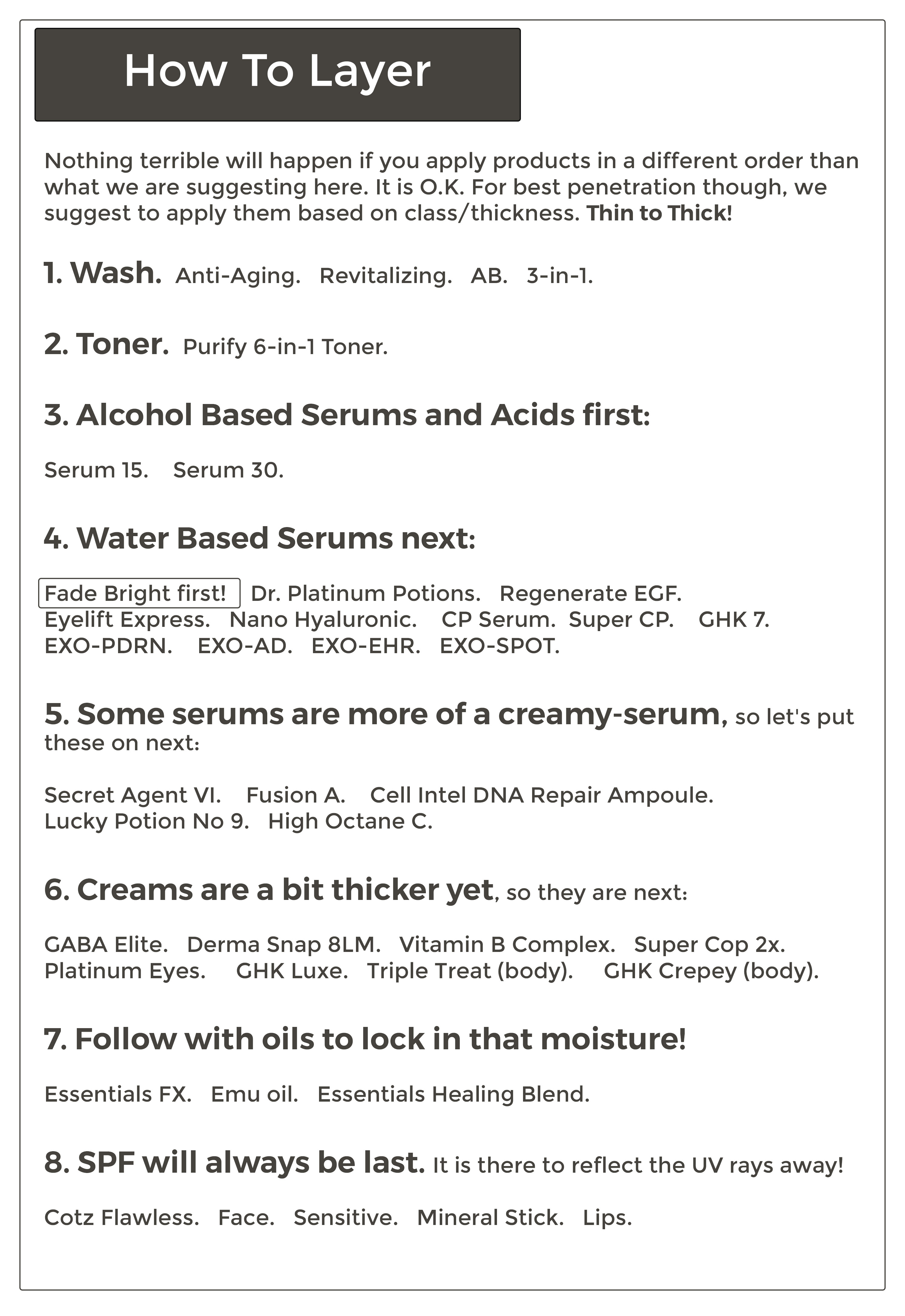 What order - layer do I apply my products? – Platinum Skin Care